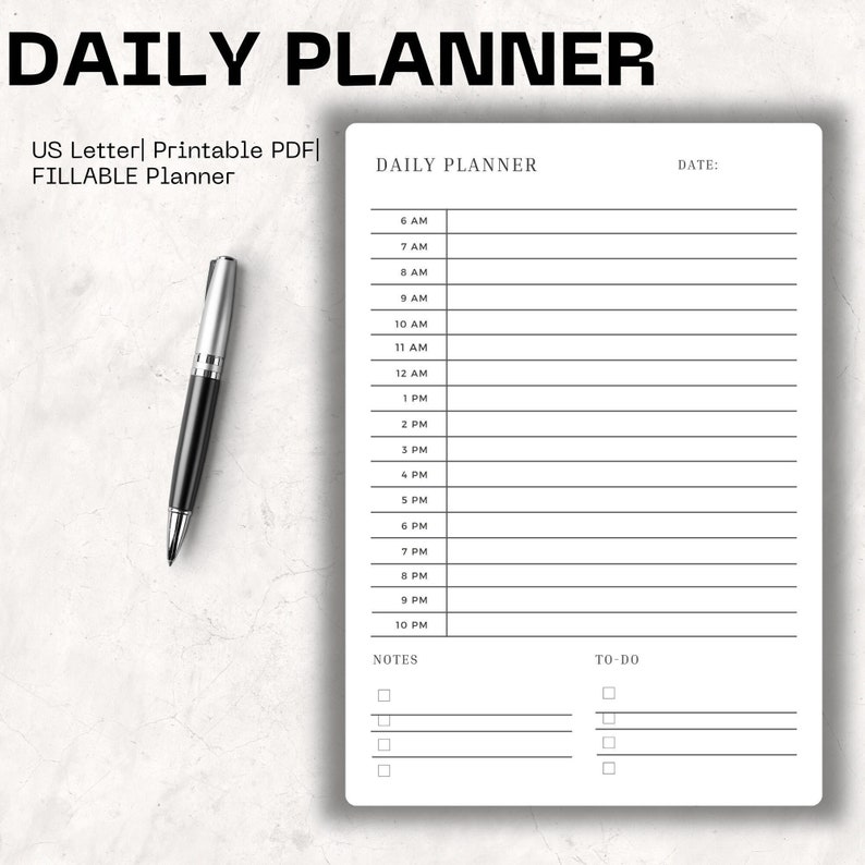 Daily Planner ,printable Planner ,fillable PDF, Productivity Planner ...
