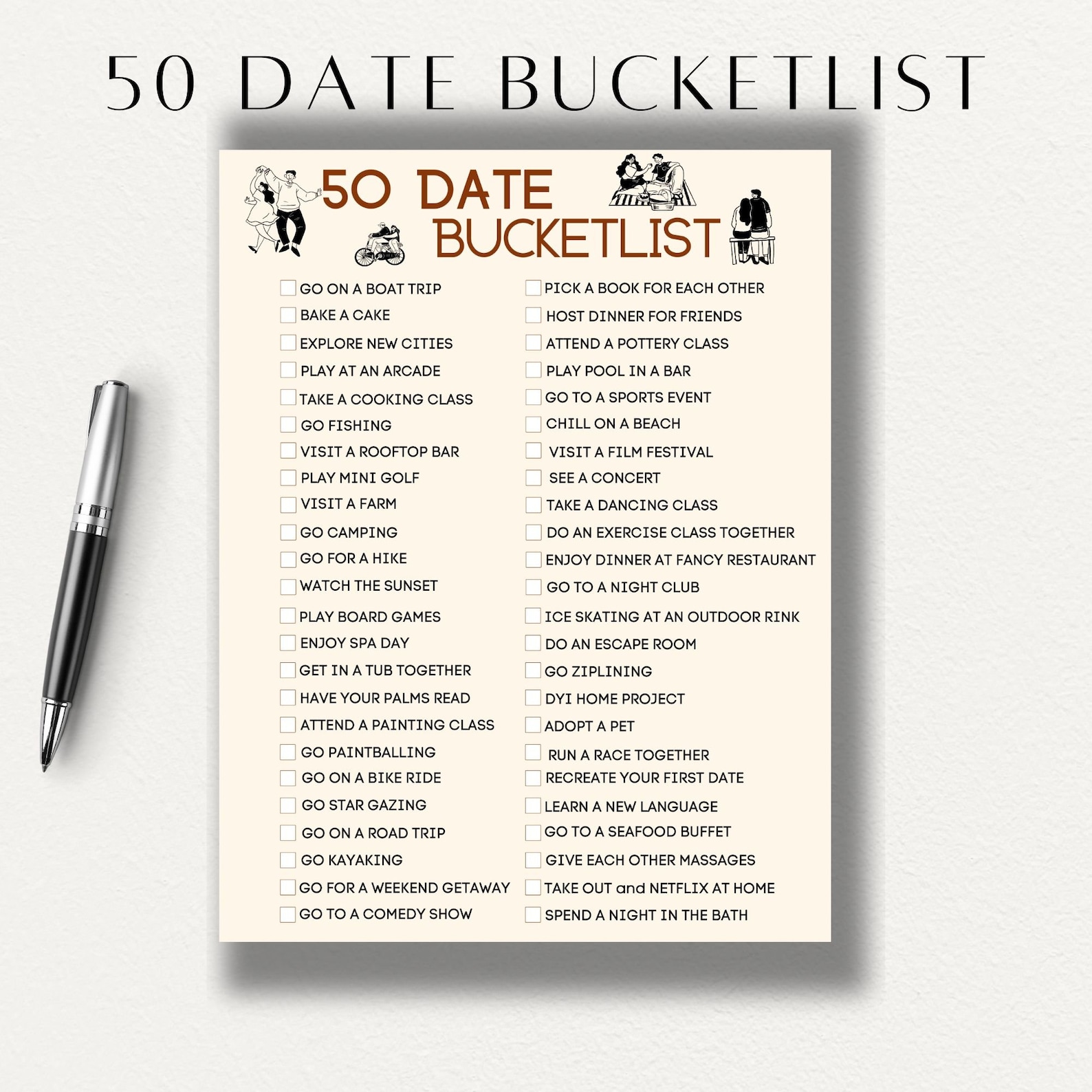 50 Date Bucket List Printable for Couples (PDF) - Etsy