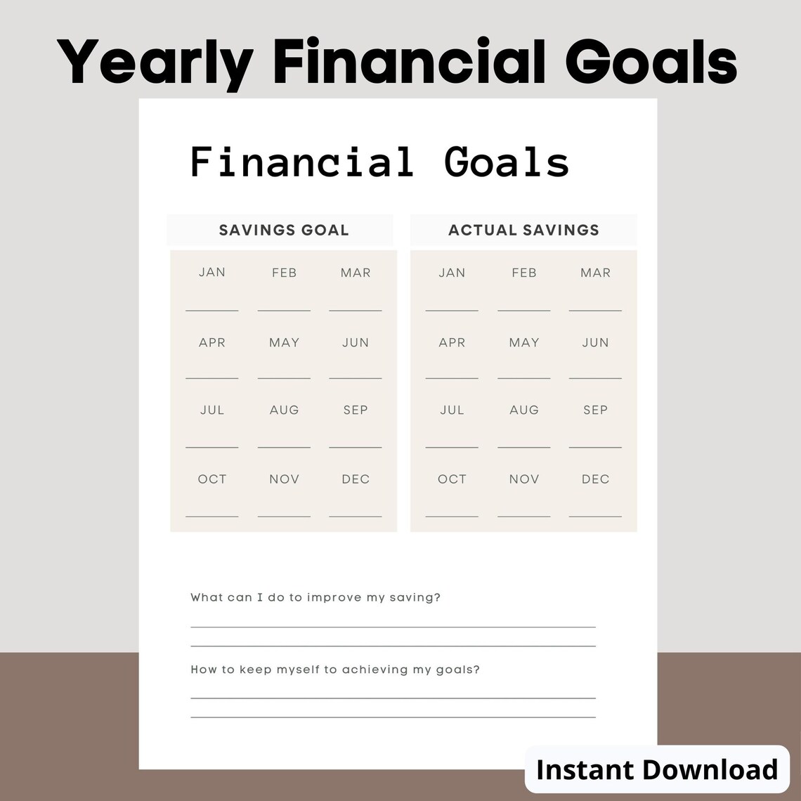 Financial Goals, Printable Financial Planner, Expense Tracker, Budget ...