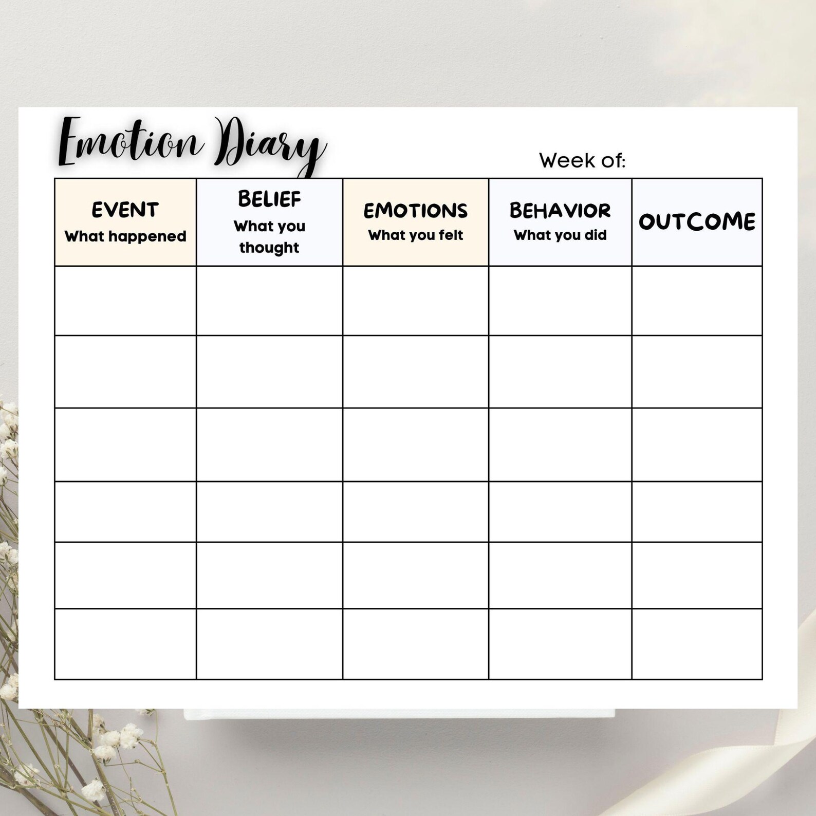 Printable Emotion Diary Printable Diary Self Help Mental Health ...
