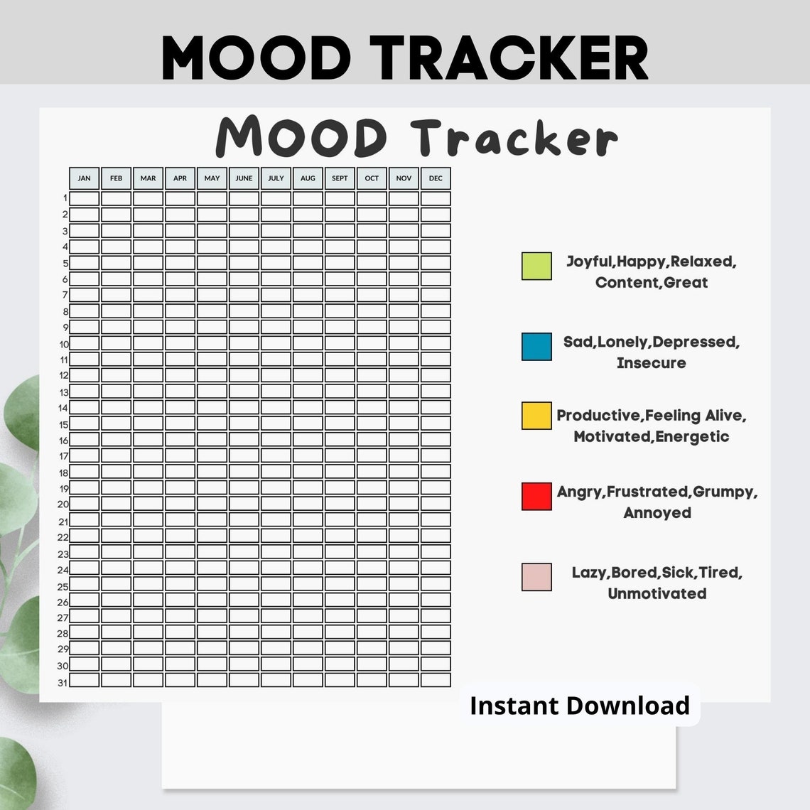 Mood Tracker, Printable Planner, Self Care ,mental Health ,self Growth ...
