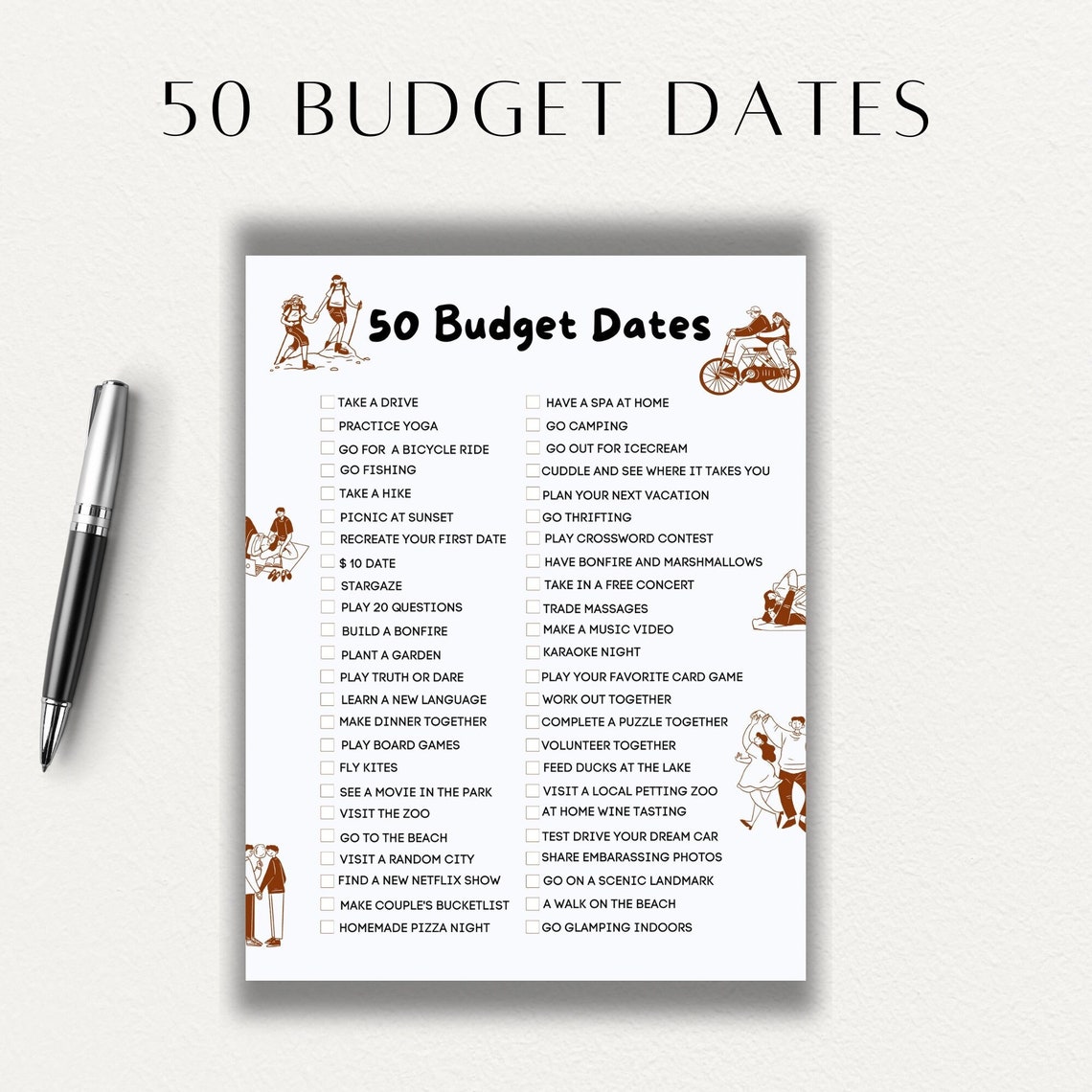 50 Budget Dates,printable Bucket List ,date Ideas,couple Goals,date ...