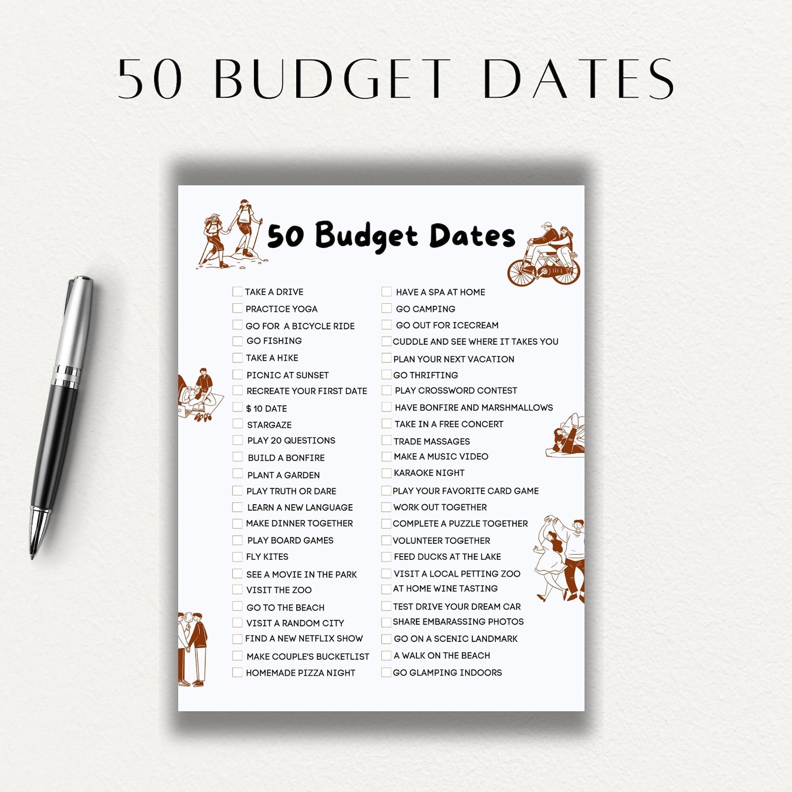 50 Budget Dates,printable Bucket List ,date Ideas,couple Goals,date ...