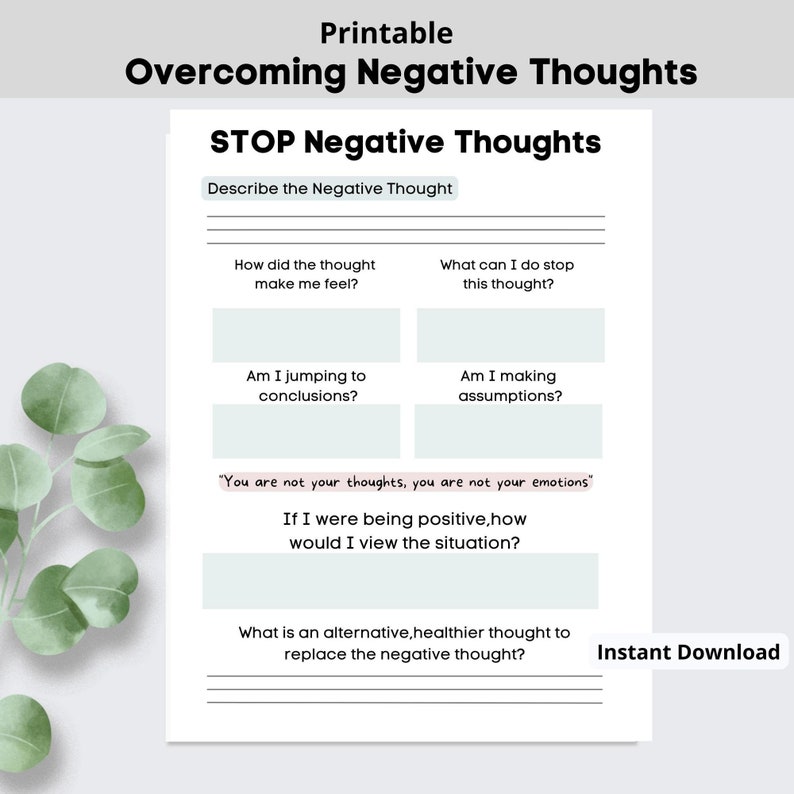 Printable Stop Negative Thoughtsinstant Downloadself - Etsy
