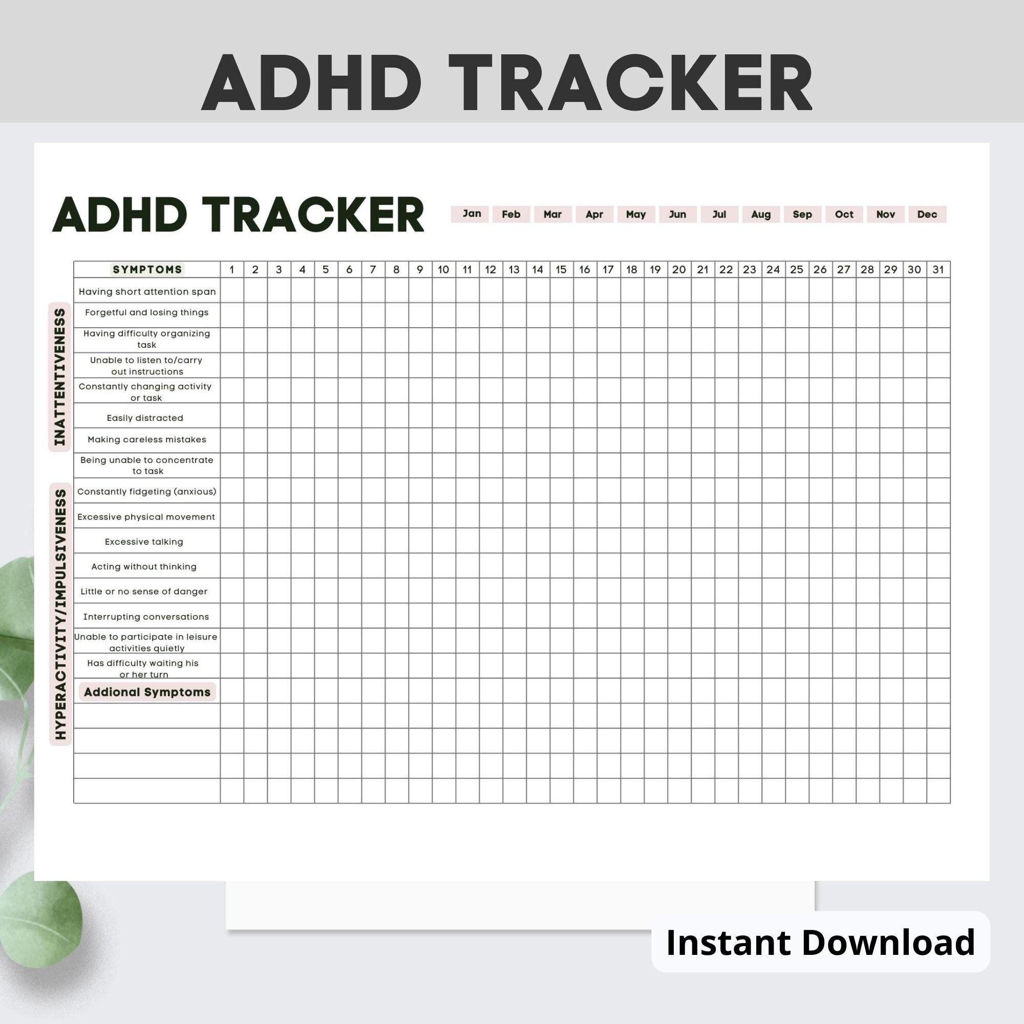 ADHD Tracker|printable Planner|printable Tracker|mental Health|self ...