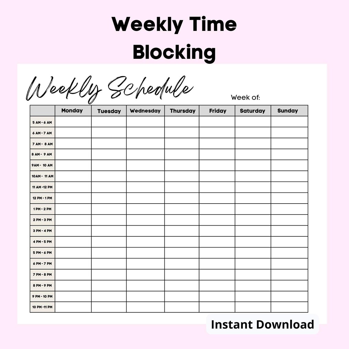 Time Blocking,weekly Time Blocking,printable Planner,weekly Planner ...