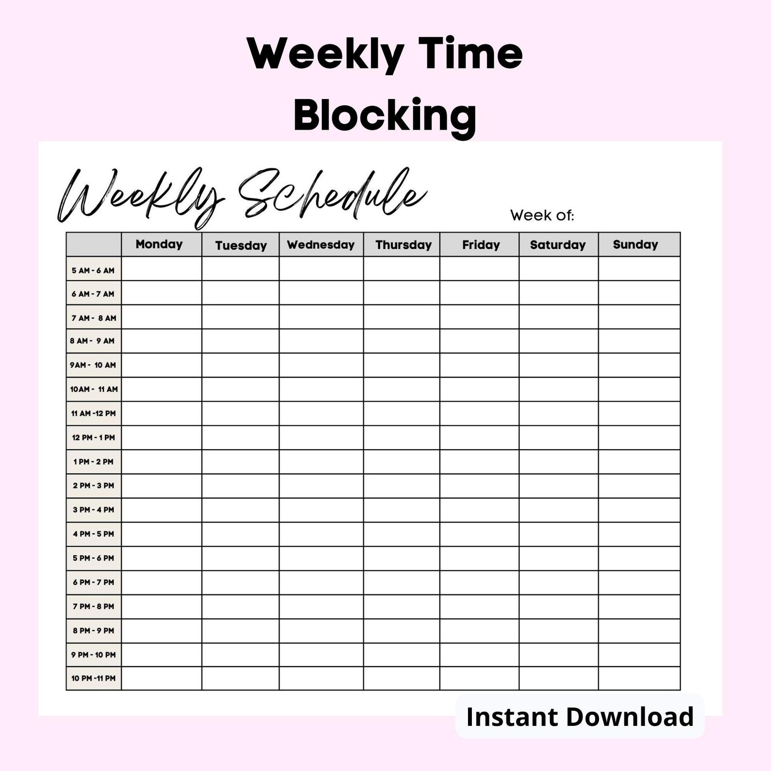 Time Blocking,weekly Time Blocking,printable Planner,weekly Planner ...
