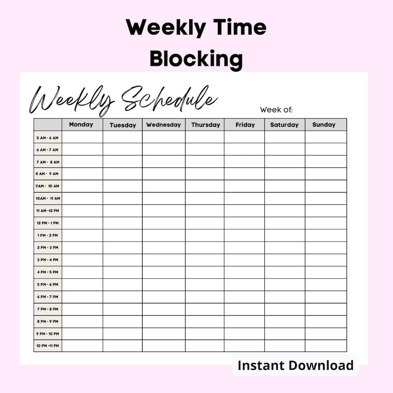 Time Blocking,weekly Time Blocking,printable Planner,weekly Planner ...