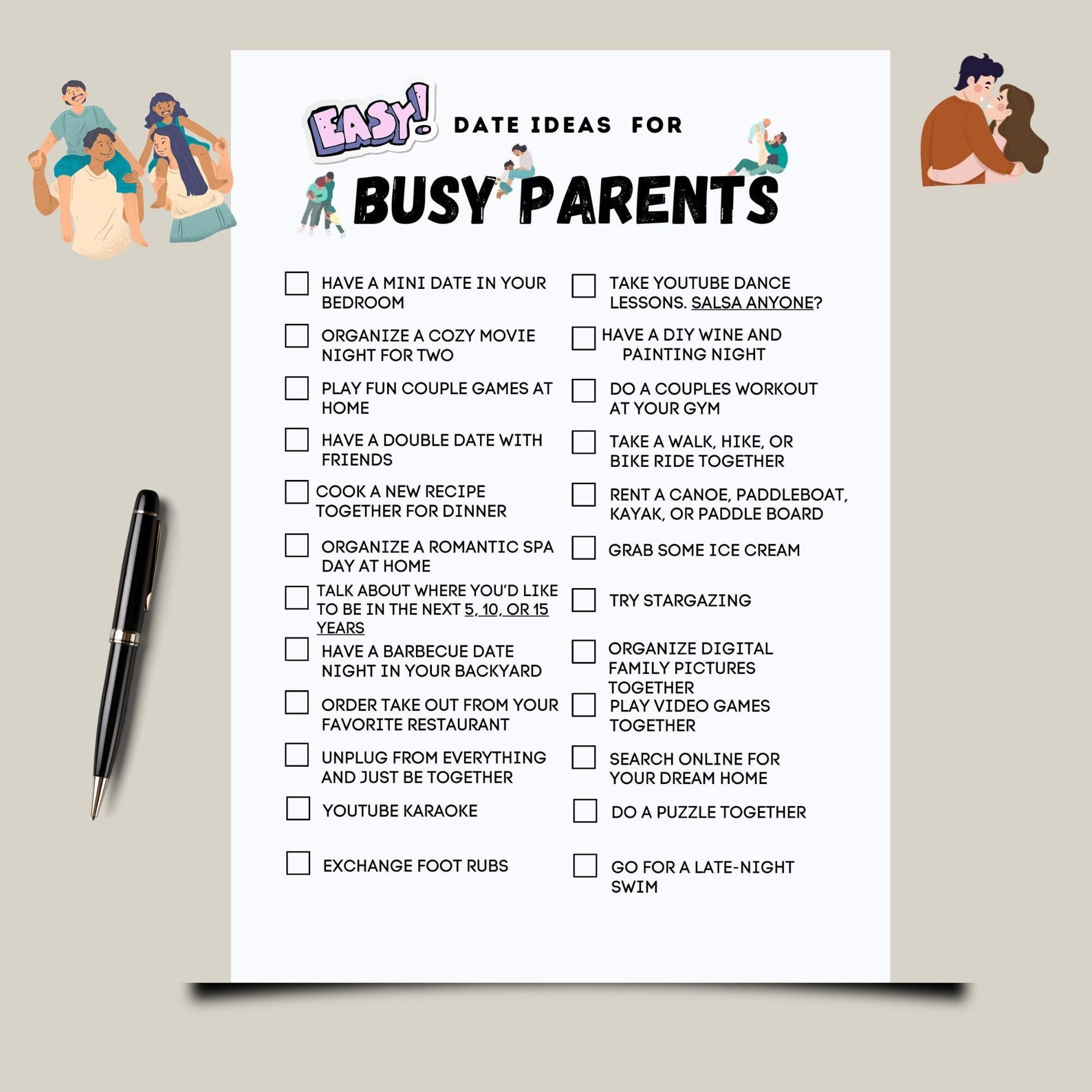 Date Ideas for Busy Parents Printable Planner Date Ideas Couple Goals ...