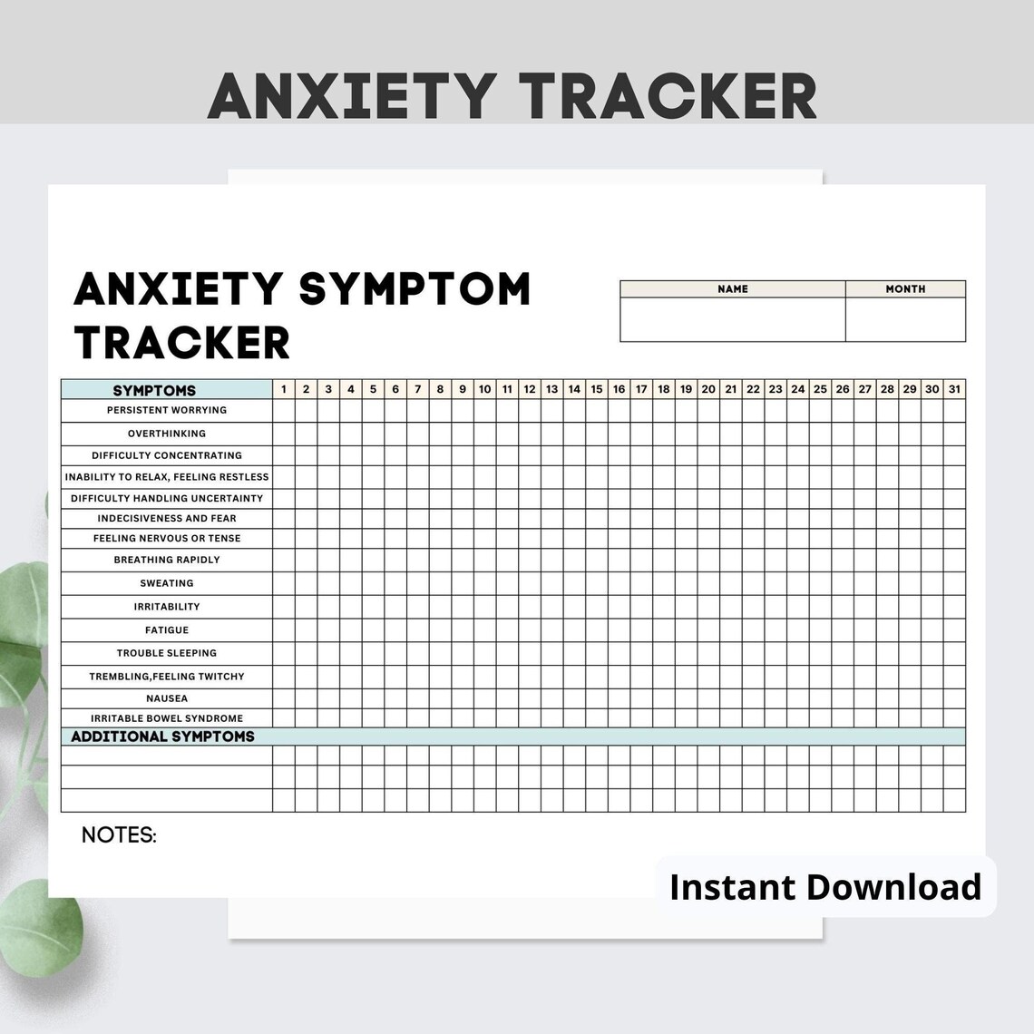 Anxiety Printable Tracker, Anxiety Journal, Mental Health Resource ...