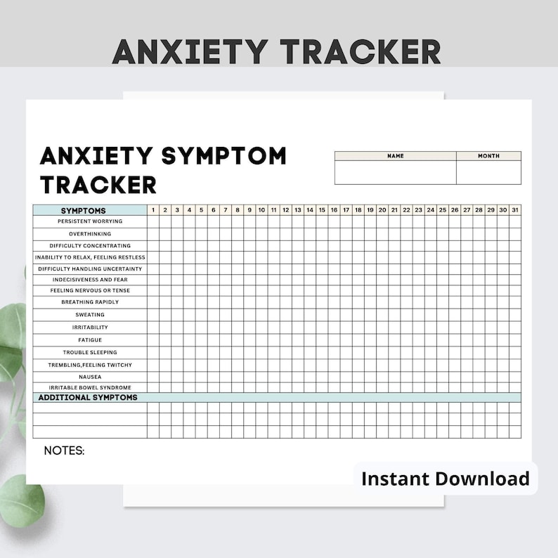 Anxiety Printable Tracker, Anxiety Journal, Mental Health Resource ...