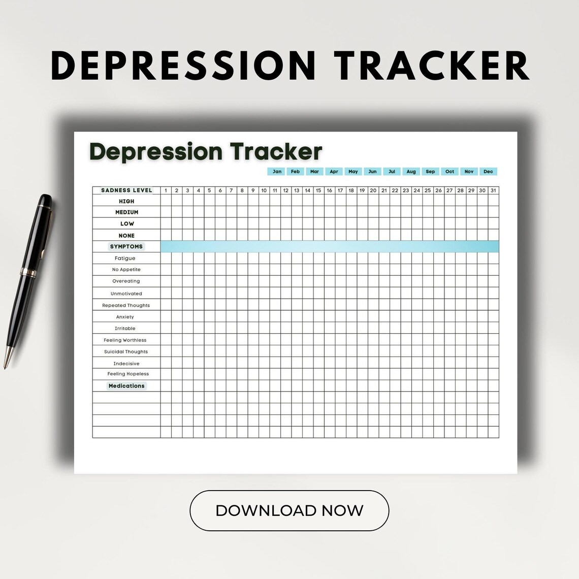 Printable Depression Tracker Self Care Planner Mental Health Printable ...