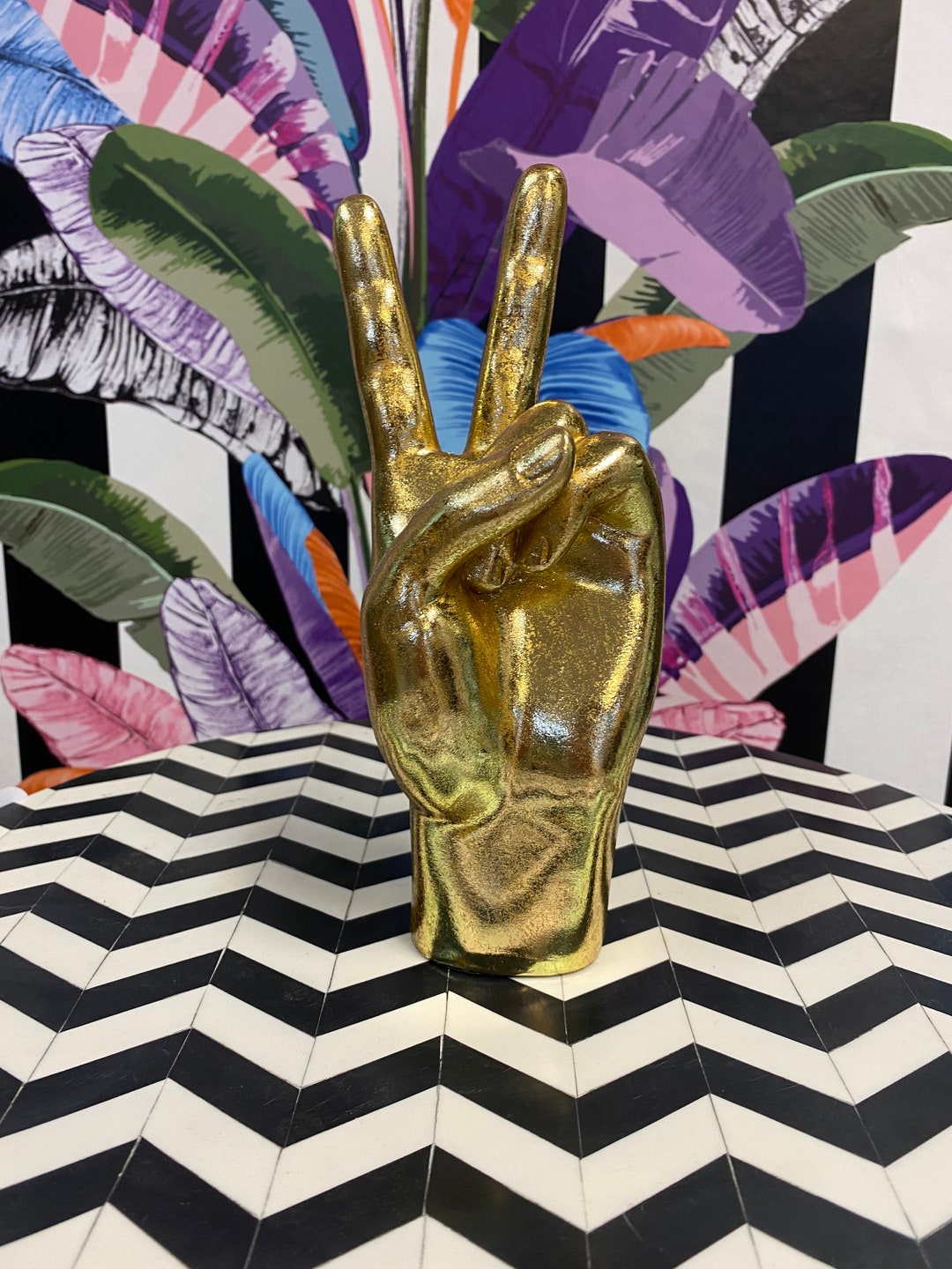 Gold Peace Hand Figure Funky Home Decor Gift Peace Out - Etsy