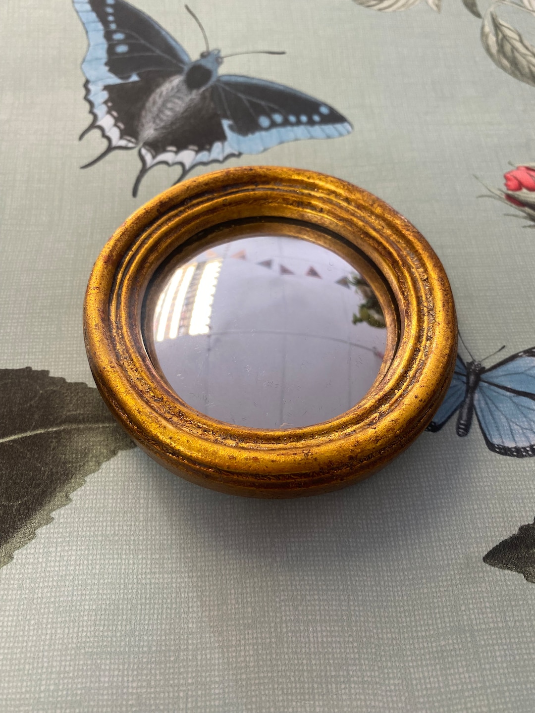 NEW Our Smallest Round, Antiqued Gold Thin Convex Ornate Wall Mirror ...