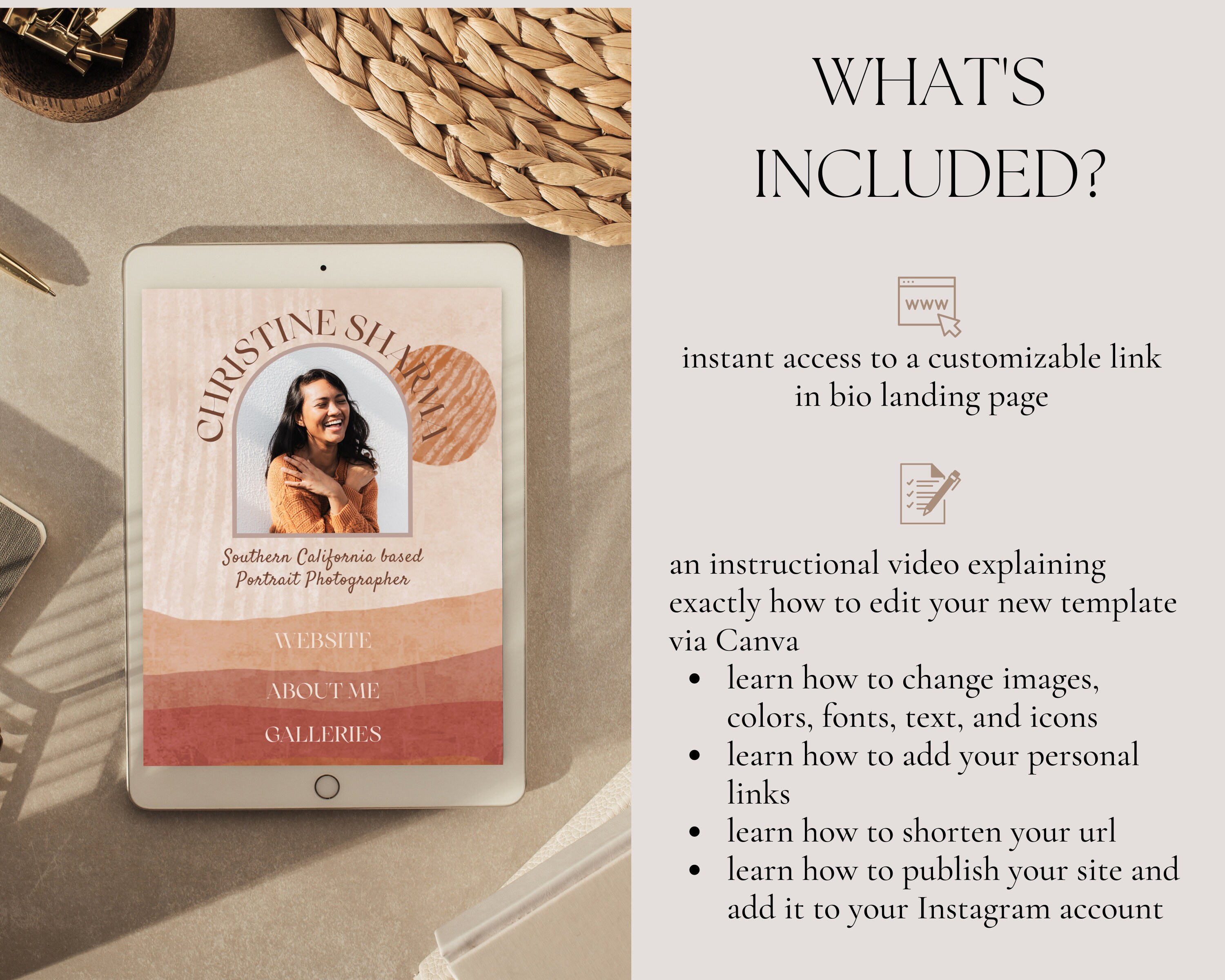 Boho Instagram Bio Link Template for Canva, Photographer Landing Page ...