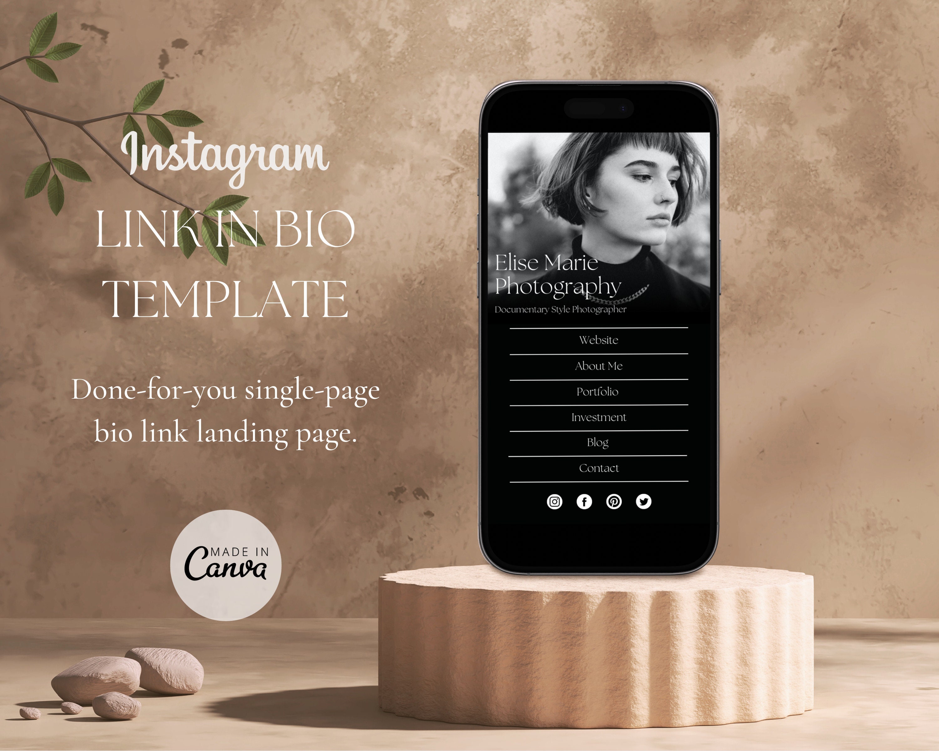 Canva Link in Bio Template for Photographers, Instagram Bio Link ...