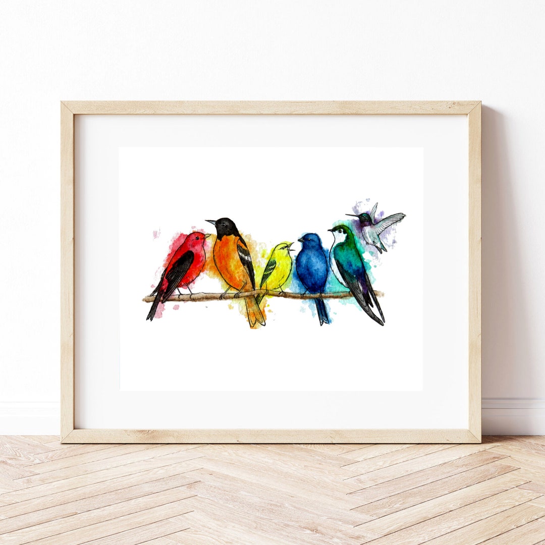 Rainbow Pride Birds - Watercolor Art Print 8x10, 5x7, LGBTQ+ Subtle ...