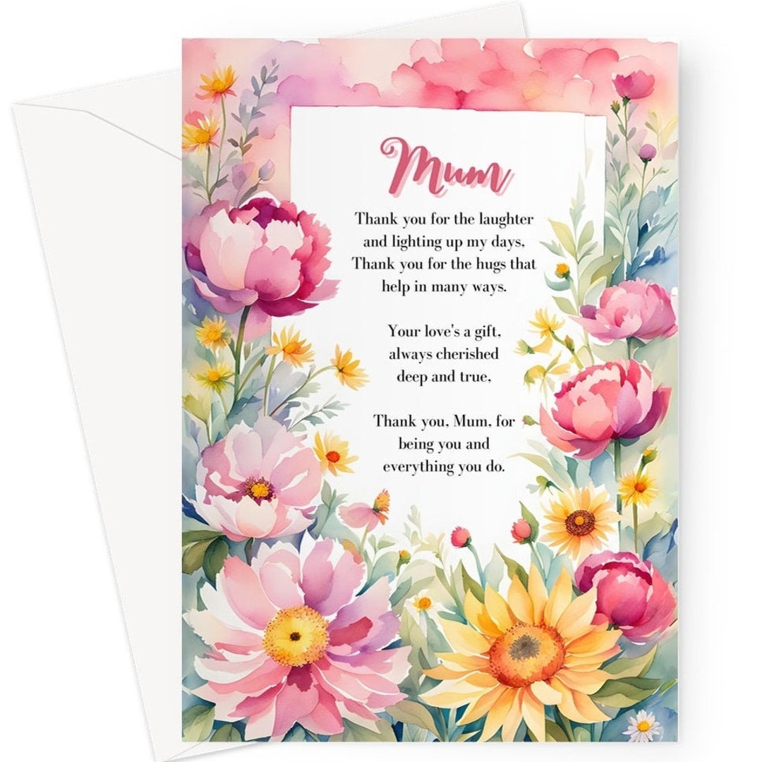 Poem for Mum - Thank You - Mother's Day Card, Birthday, Thank You - Art ...