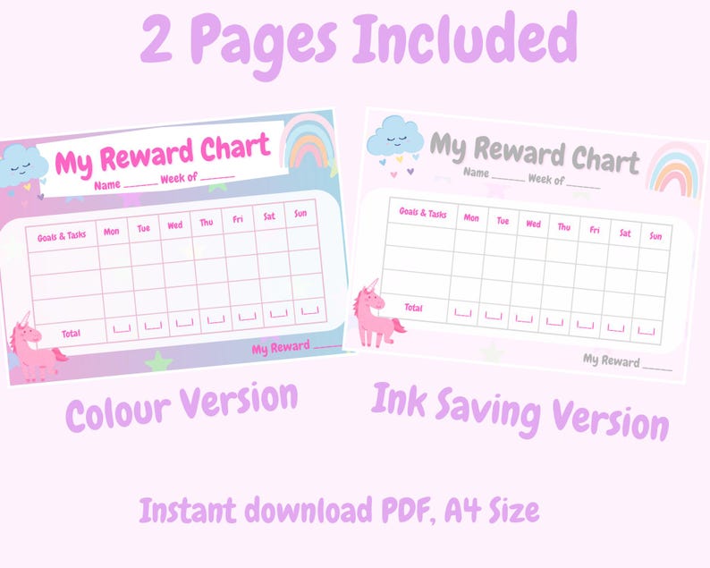 Unicorn Reward Chart for Kids Printable, Weekly Sticker Chart - Etsy