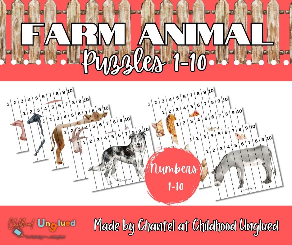Farm Animal Number Sequence Puzzles | Preschool Printable | Farm Animal ...