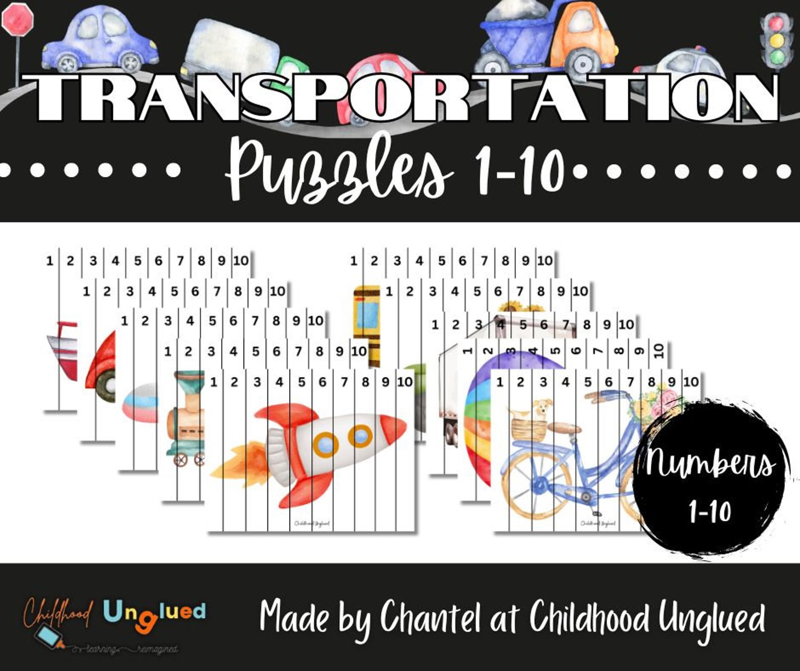 Transportation Number Sequence Puzzles | Preschool Printable ...