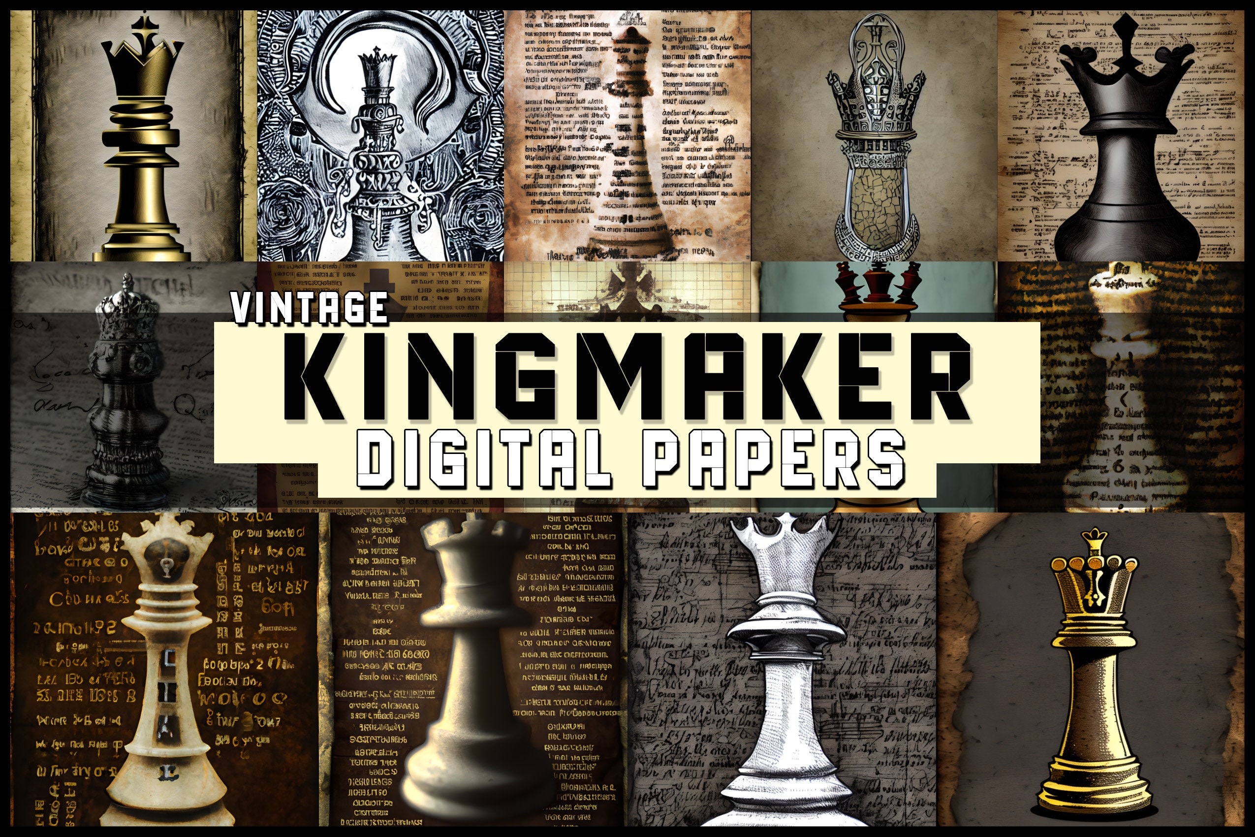 Vintage Kingmaker Chess Digital Papers Art BOHO Illustration - Etsy