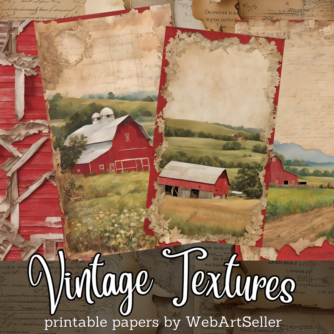 Vintage Old Time Red Barn JUNK Journal Digital Papers Art BOHO ...
