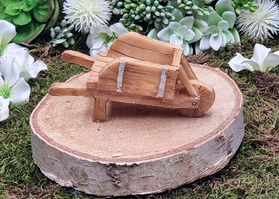Miniature Wheelbarrow: Fairy Garden Ornament, Terrarium Decor (3.15 ...