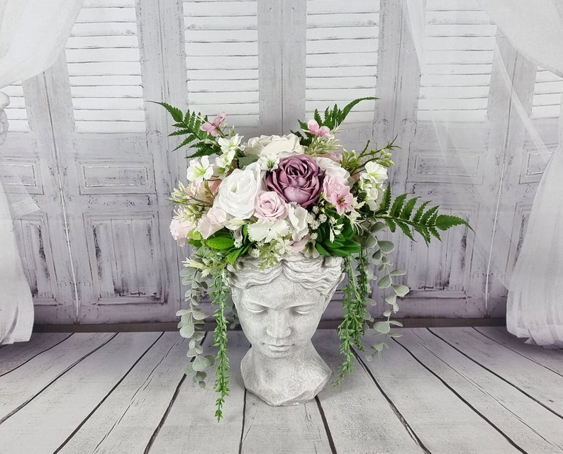 Roman Venus Head Planter: Silk Flower Arrangement, Ceramic Statue (16 ...