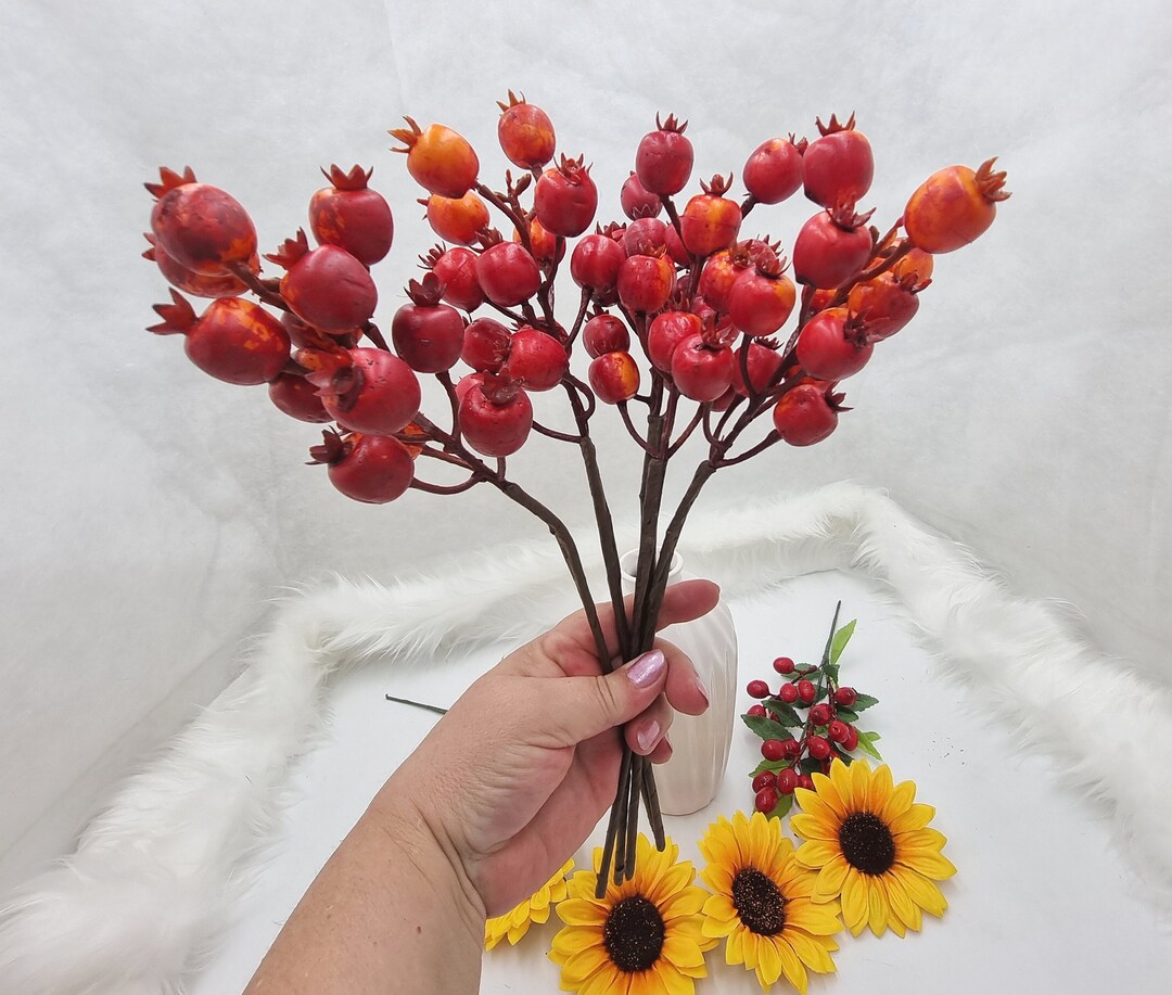 Red Faux Rosehip Branch: 15" Fall Berry Decor - Etsy