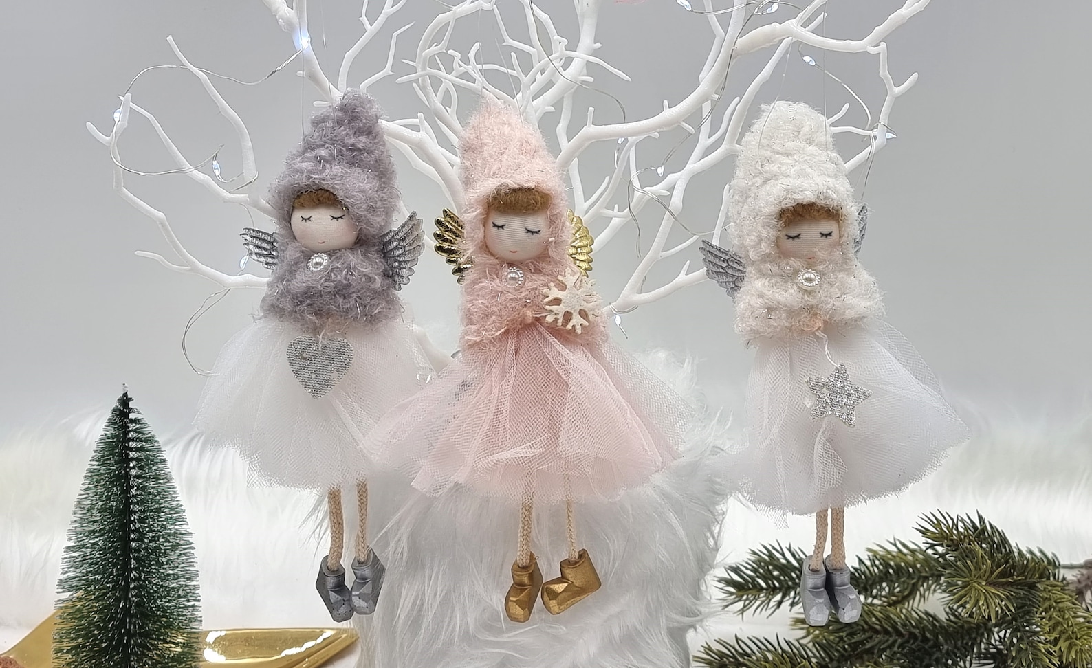 White Christmas Fairy Ornament With Wings, Handmade Christmas Hanging ...