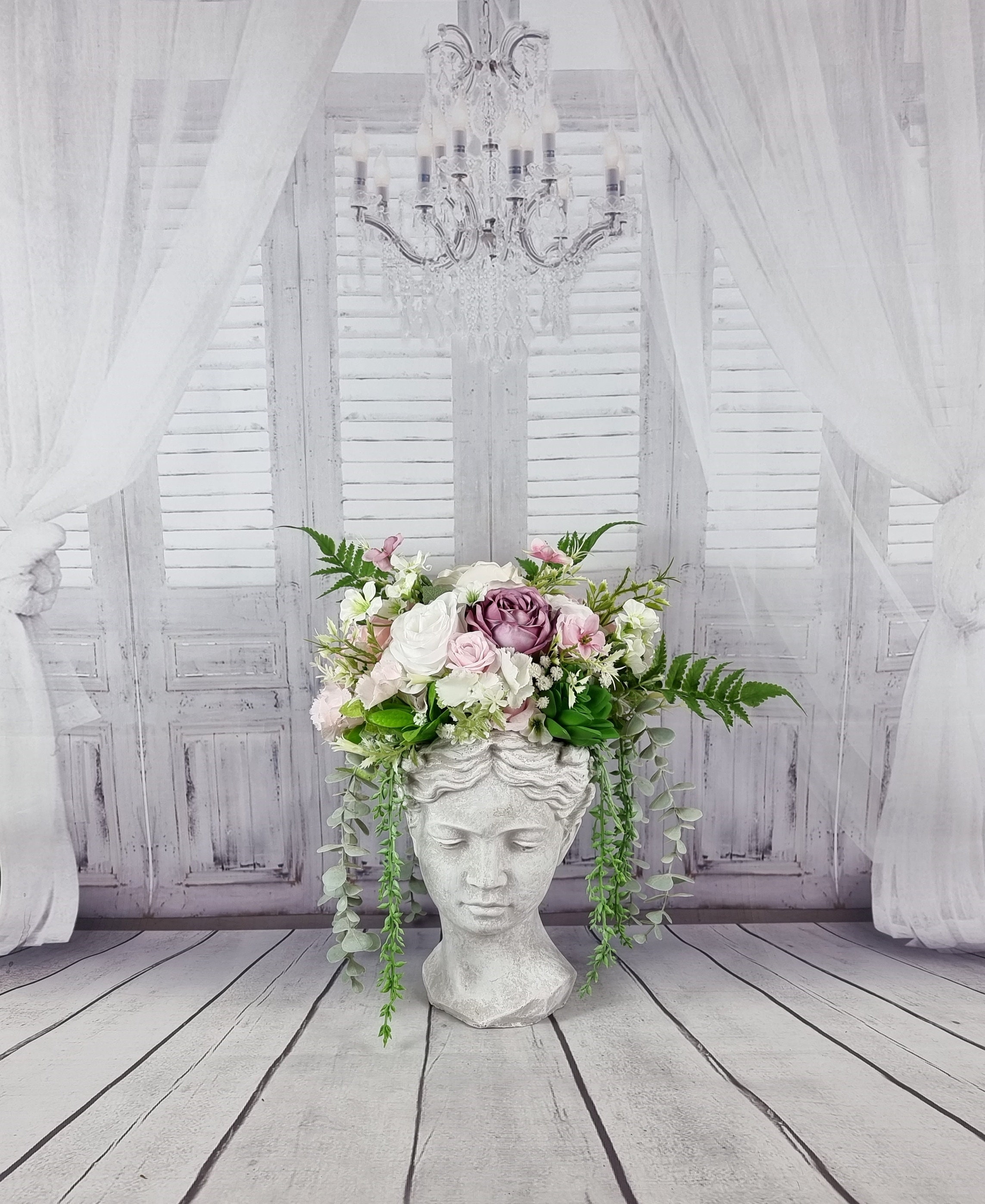 Roman Venus Head Planter: Silk Flower Arrangement, Ceramic Statue (16 ...