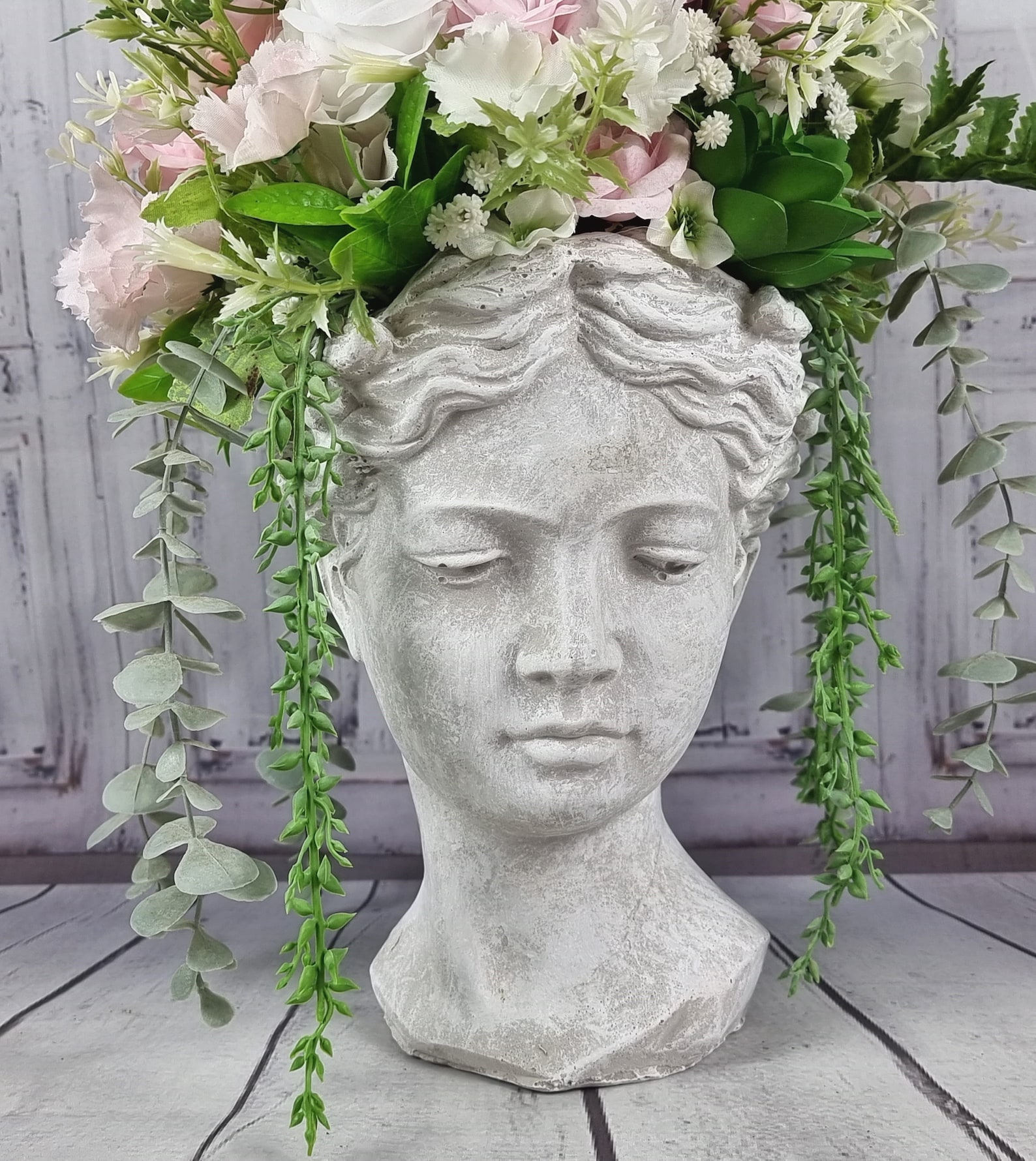 Roman Venus Head Planter: Silk Flower Arrangement, Ceramic Statue (16 ...