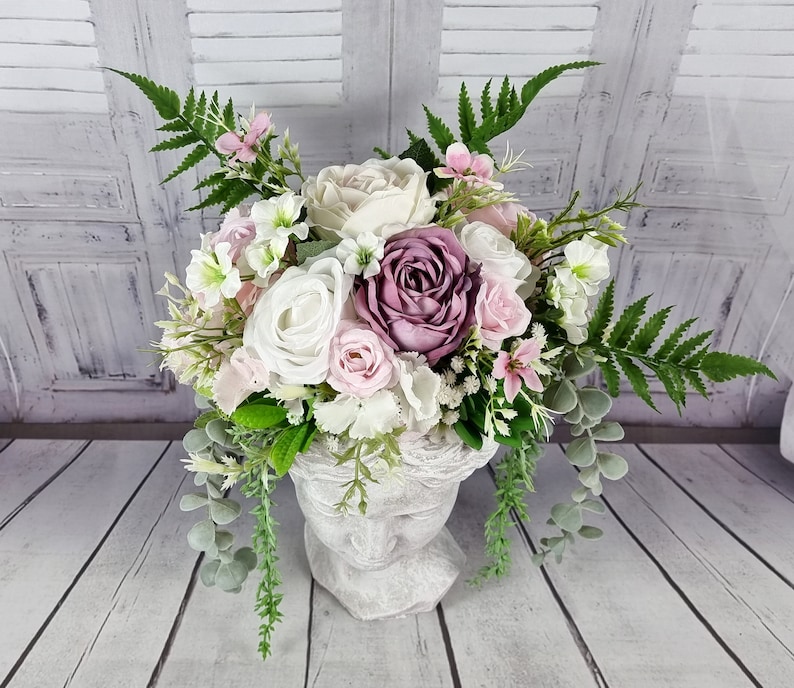 Roman Venus Head Planter: Silk Flower Arrangement, Ceramic Statue (16 ...