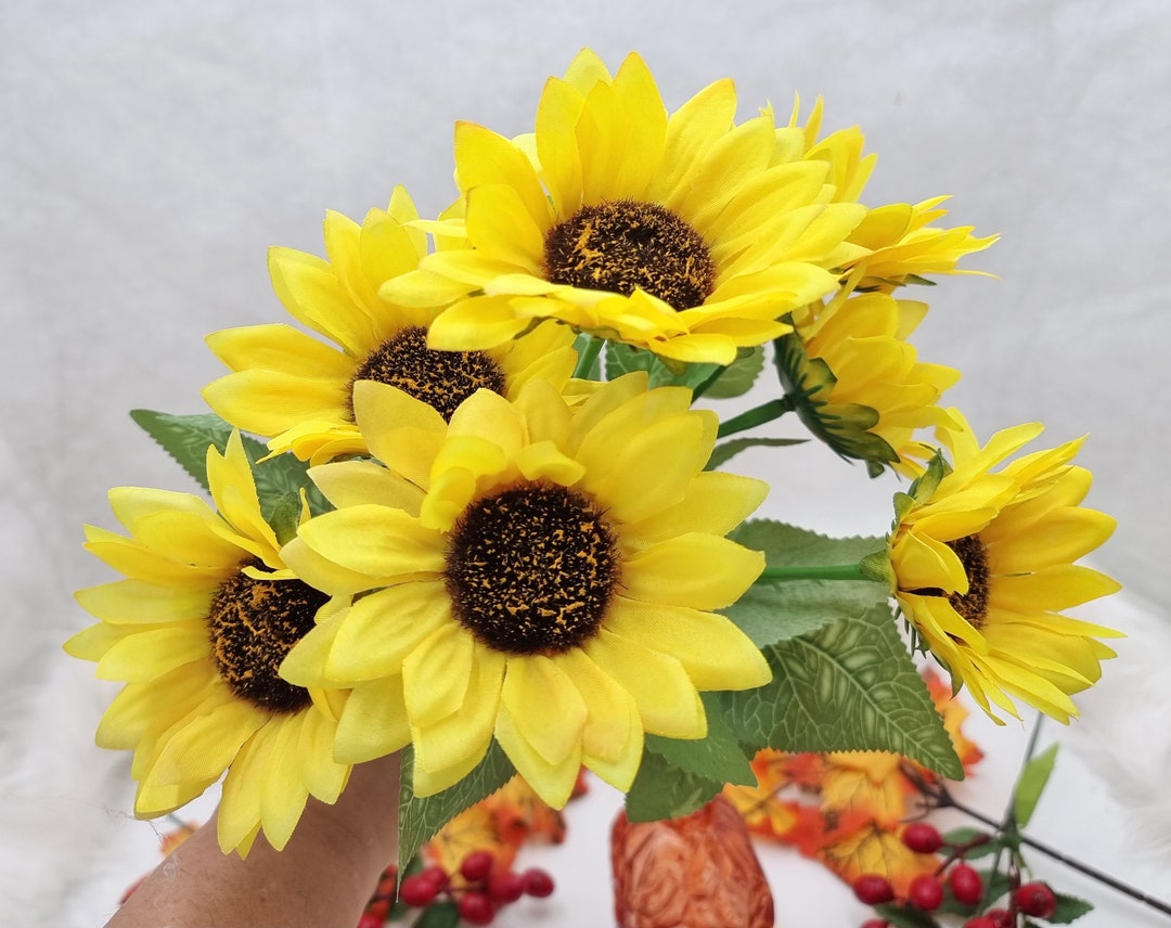 6" (42cm) Large Artificial Sunflower Bouquet, Large Yellow Sunflower ...