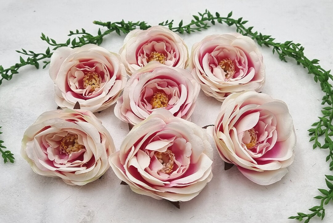 7 Piece Silk Pink Rose Heads, 2,75" (7cm) Faux Rose Head Set, Realistic ...