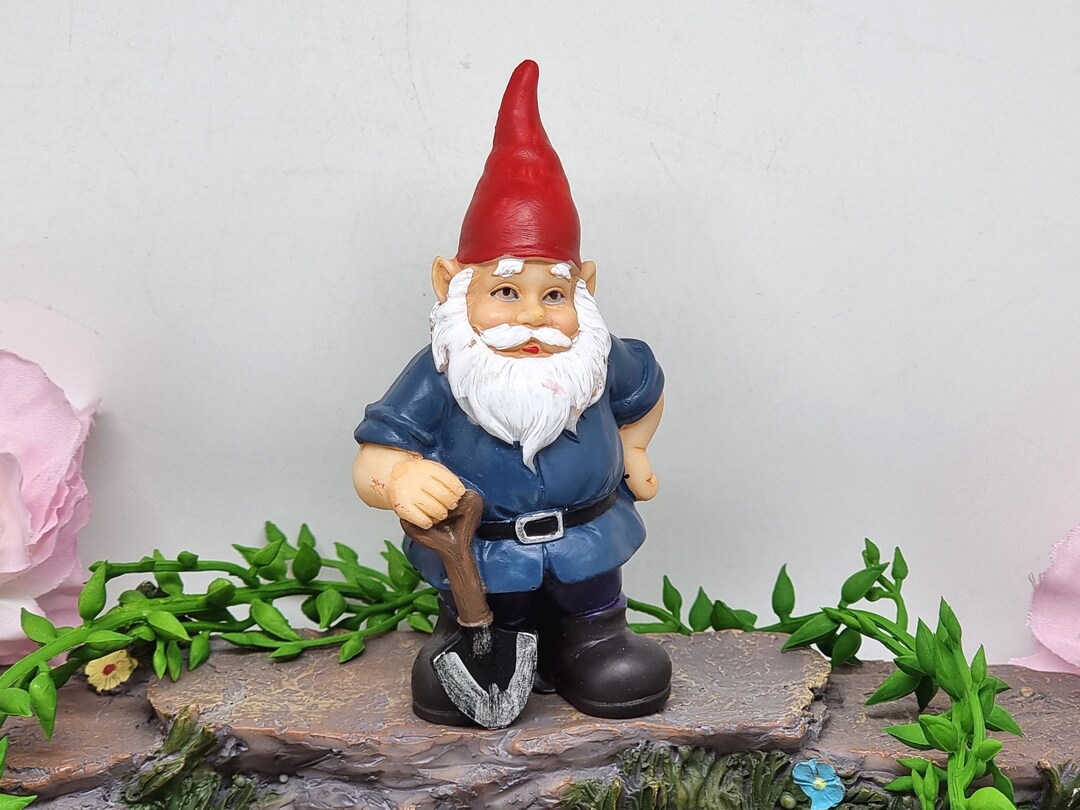 3,15" Garden Gnome Figure, Spade Dwarf, Plant Terrarium Decoration ...