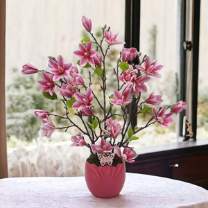 24 Inches Magenta Real Touch Artificial Magnolia in a Ceramic Pot ...