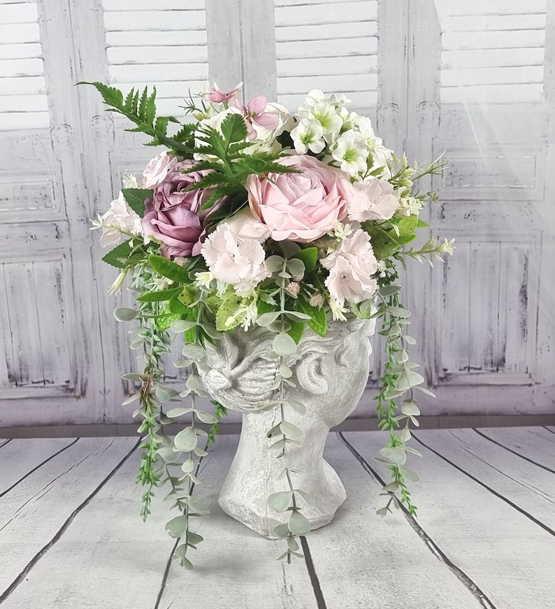 Roman Venus Head Planter: Silk Flower Arrangement, Ceramic Statue (16 ...