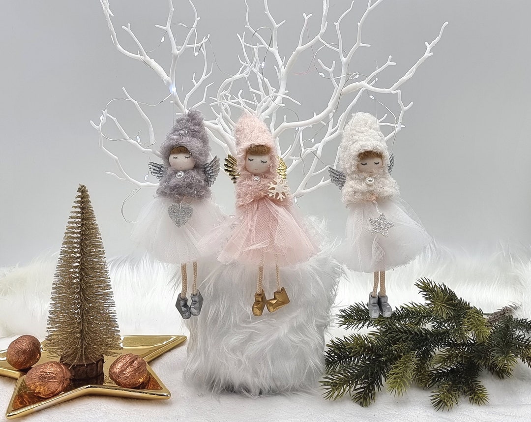 White Christmas Fairy Ornament With Wings, Handmade Christmas Hanging ...