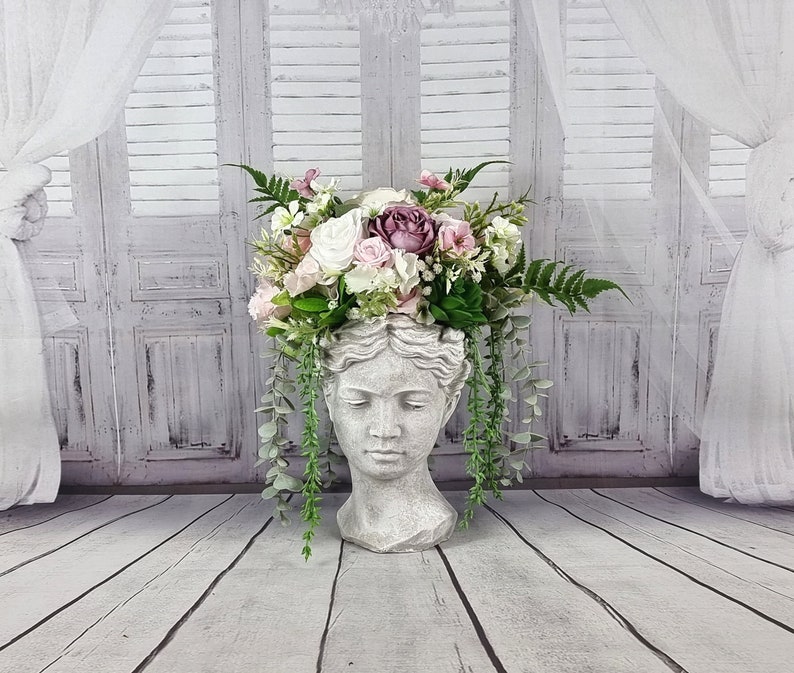 Roman Venus Head Planter: Silk Flower Arrangement, Ceramic Statue (16 ...