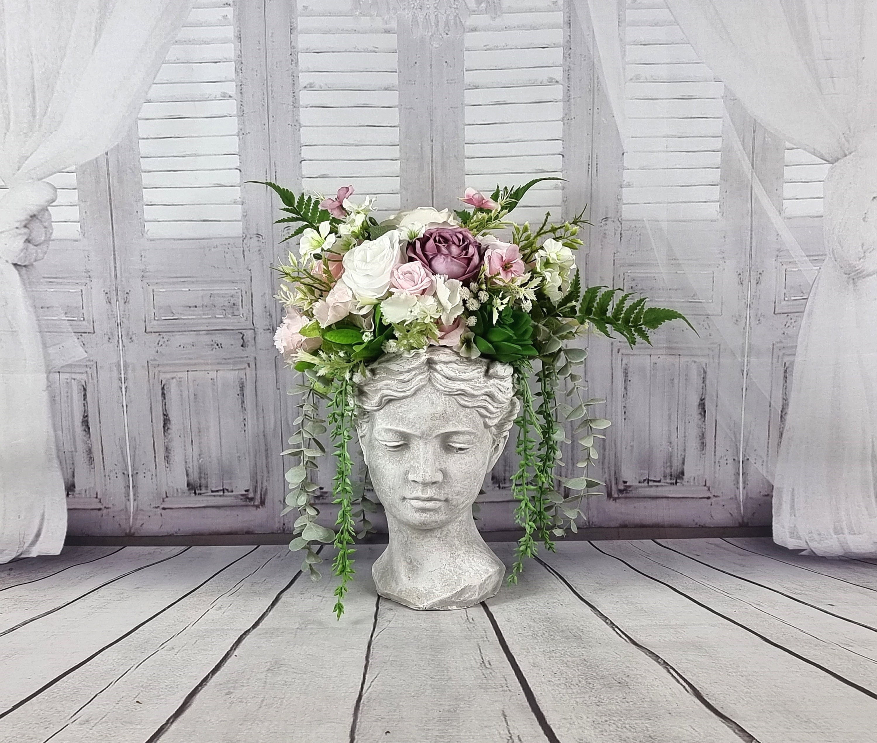 Roman Venus Head Planter: Silk Flower Arrangement, Ceramic Statue (16 ...