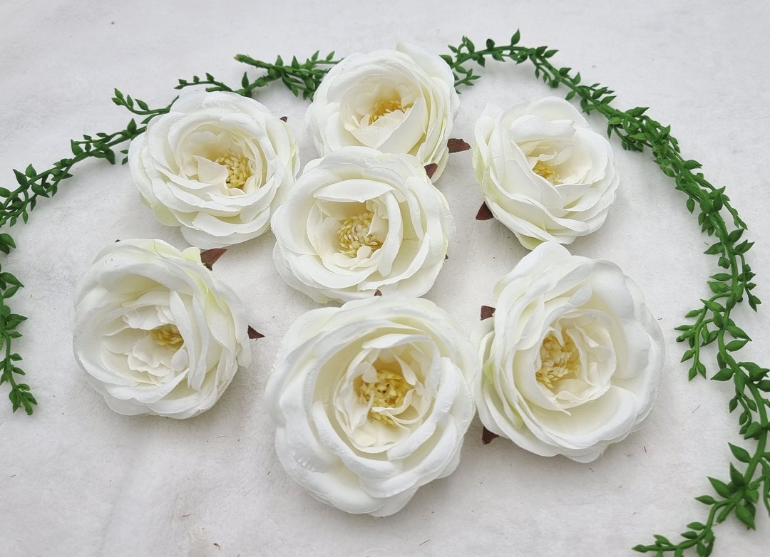 7 Piece Silk off White Rose Heads, 2,75" (7cm) Faux Rose Head Set ...