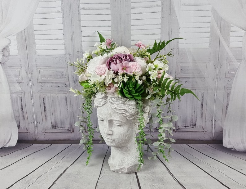 Roman Venus Head Planter: Silk Flower Arrangement, Ceramic Statue (16 ...