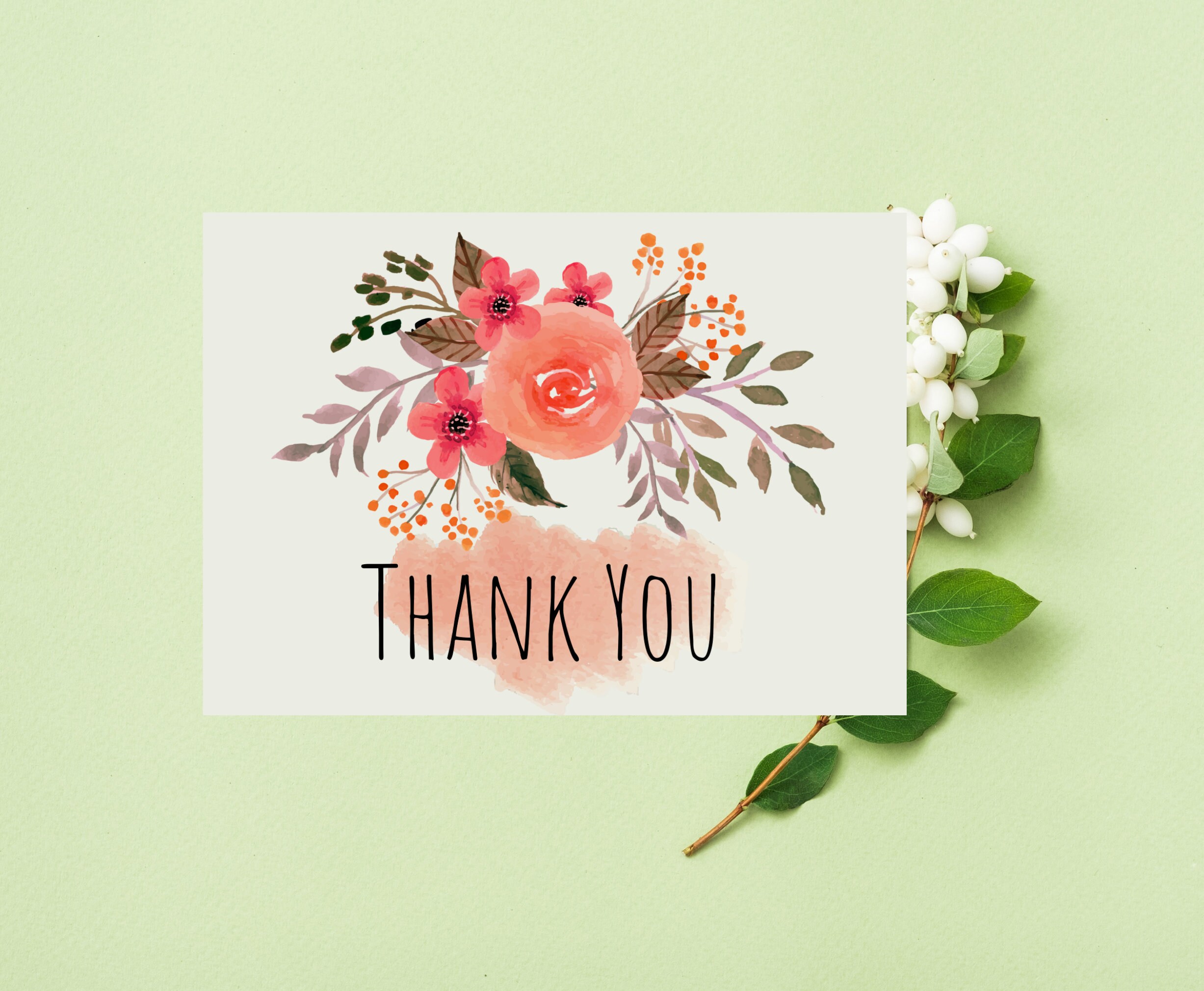 Tarjeta de agradecimiento imprimible en acuarela gracias - Etsy España