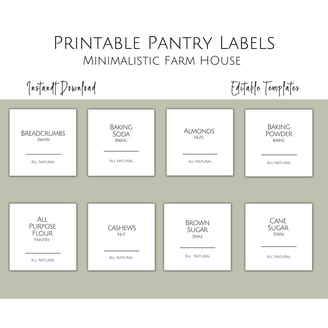Printable Minimalist Farm House Pantry Label Template, Modern Pantry ...