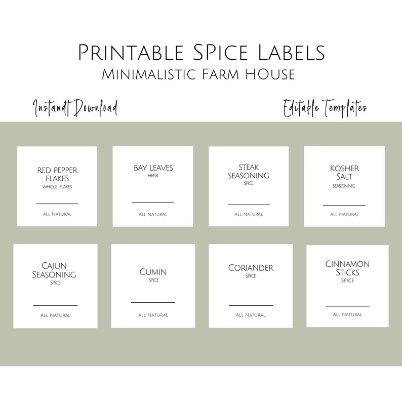 Printable Minimalist Spice Label Template, Modern Spice Labels ...