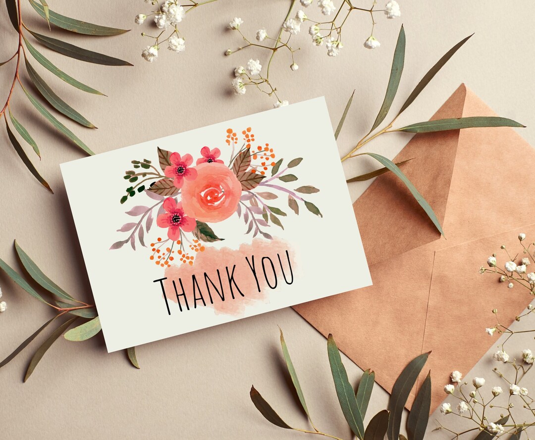 Tarjeta de agradecimiento imprimible en acuarela gracias - Etsy España