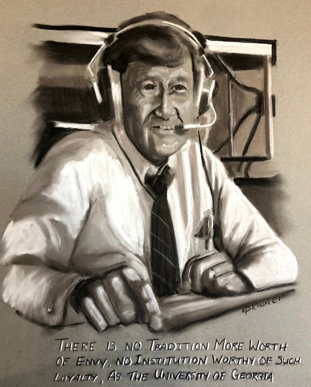Larry Munson Print: Georgia Bulldogs Announcer, Charcoal Rendering (11 ...