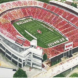 UGA Sanford Stadium Hand Drawn Print - Etsy
